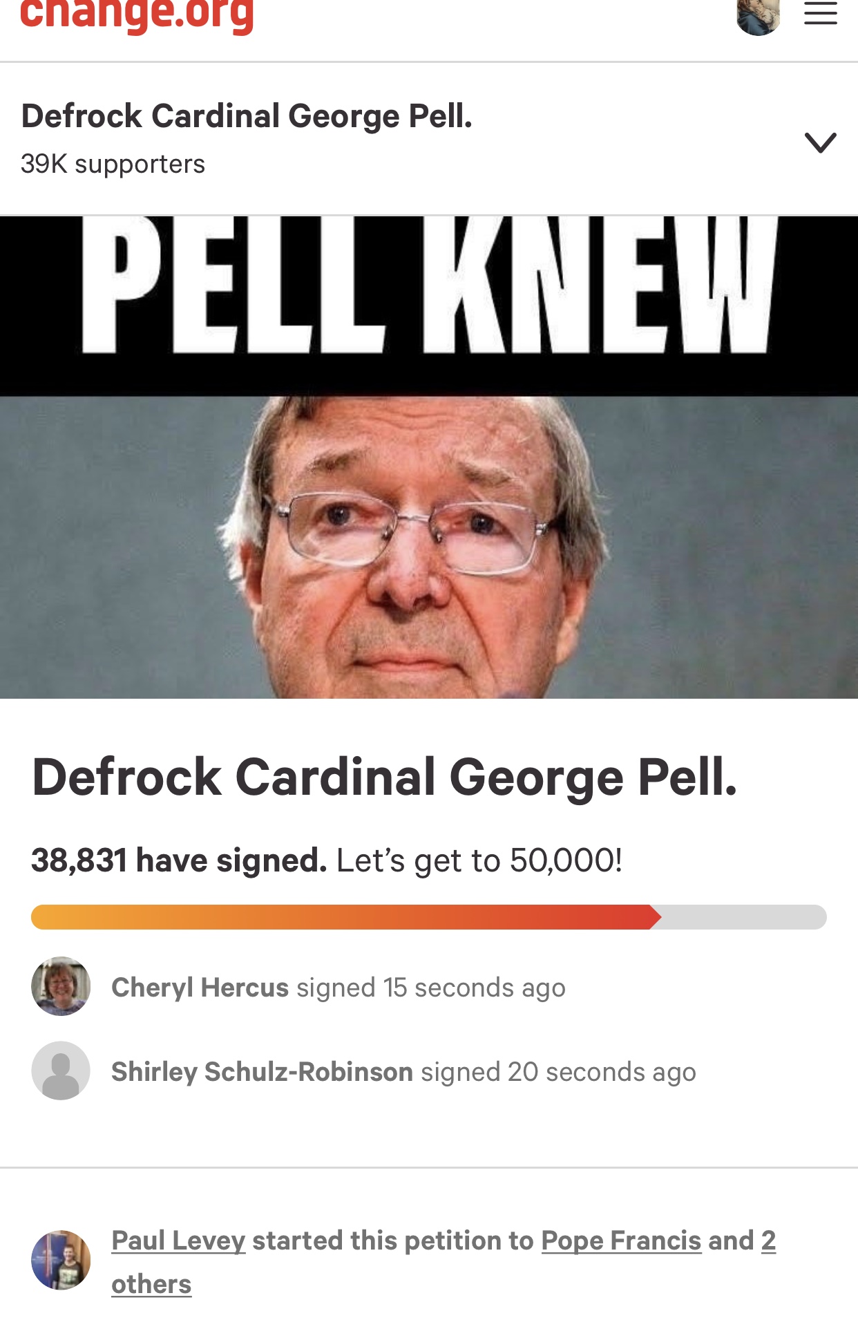 Clergy abuse survivor draws support for petition to defrock Pell ...